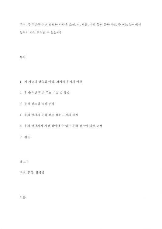 우뇌, 즉 우반구가 더 발달한 사람은 소설, 시, 평론, 수필 등의 문학 장르 중 어느 분야에서 능력이 가장 뛰어날 수 있는가