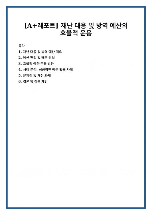[레포트] 재난 대응 및 방역 예산의 효율적 운용