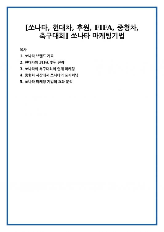 [쏘나타, 현대차, 후원, FIFA, 중형차, 축구대회] 쏘나타 마케팅기법