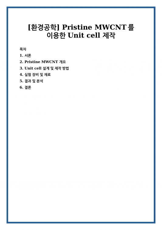 [환경공학] Pristine MWCNT를 이용한 Unit cell 제작