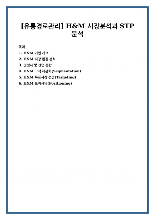 [유통경로관리] H&M 시장분석과 STP 분석