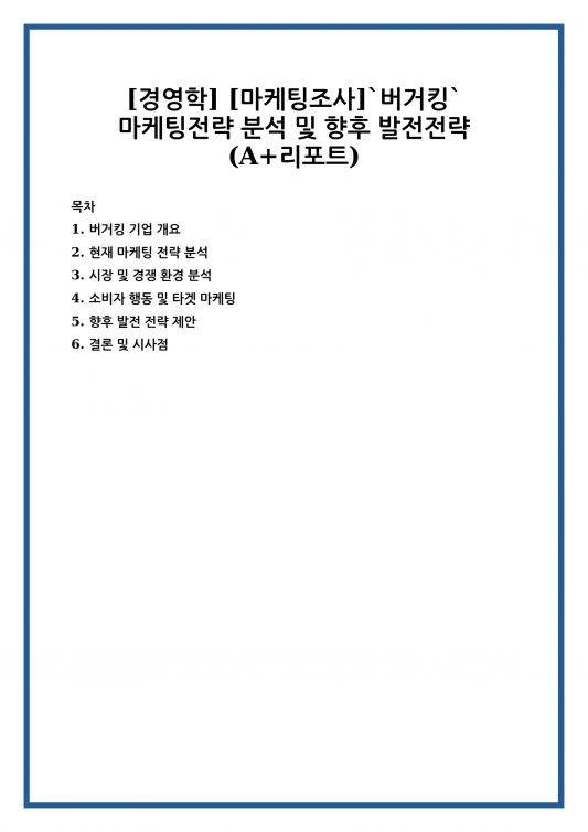 [경영학] [마케팅조사]`버거킹` 마케팅전략 분석 및 향후 발전전략(리포트)