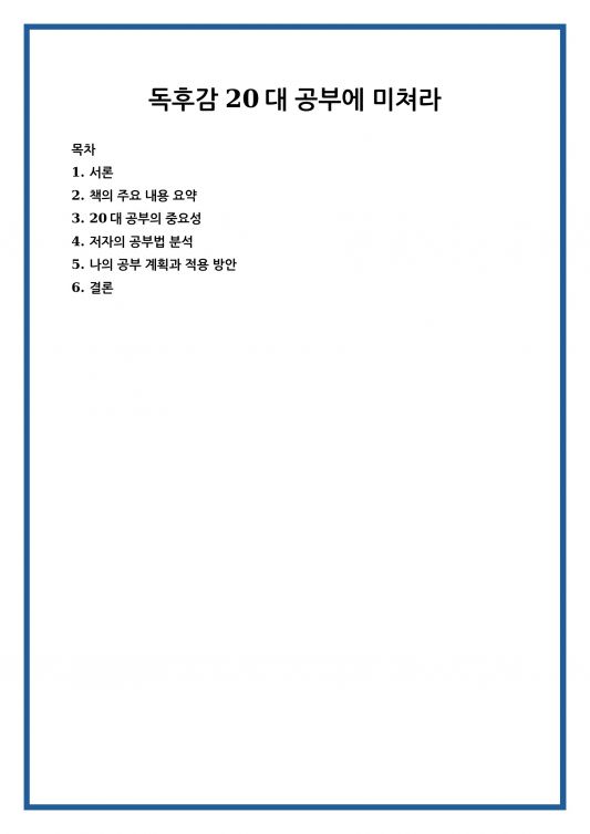 독후감 20대 공부에 미쳐라