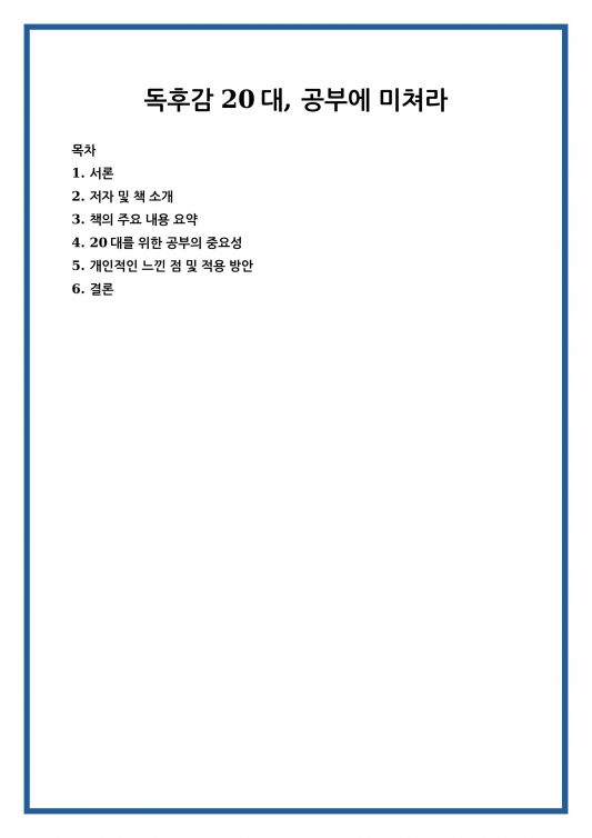 독후감 20대, 공부에 미쳐라