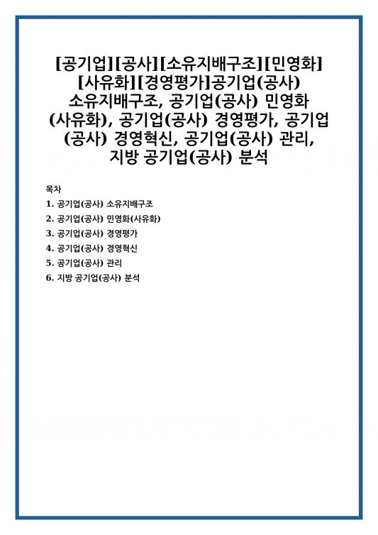 [공기업][공사][소유지배구조][민영화][사유화][경영평가]공기업(공사) 소유지배구조, 공기업(공사) 민영화(사유화), 공기업(공사) 경영평가, 공기업(공사) 경영혁신, 공기업(공사) 관리, 지방 공기업(공사) 분석