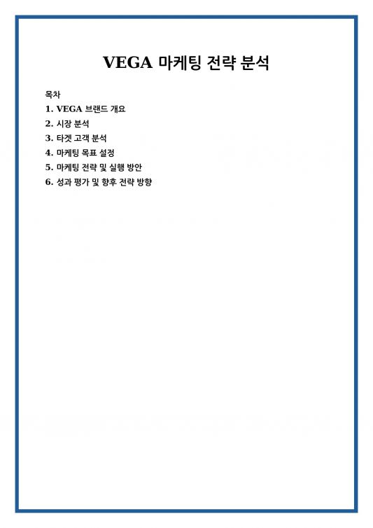 VEGA 마케팅 전략 분석