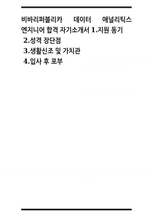 비바리퍼블리카 데이터 애널리틱스 엔지니어 합격 자기소개서