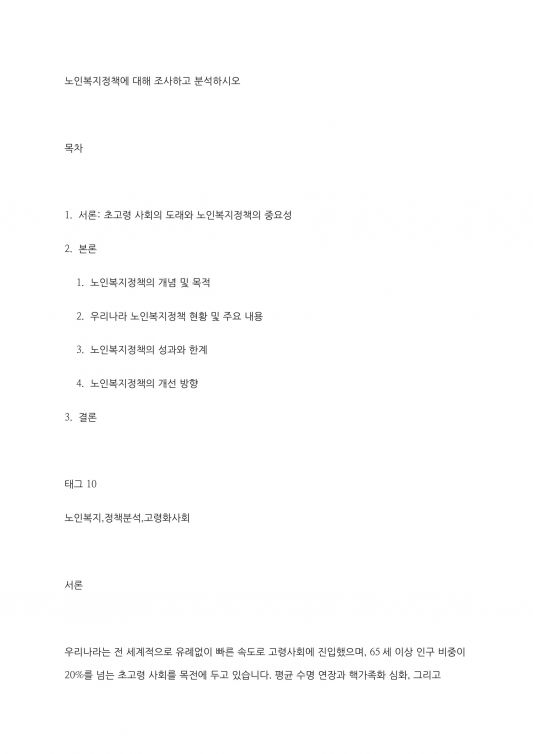 노인복지정책에 대해 조사하고 분석하시오