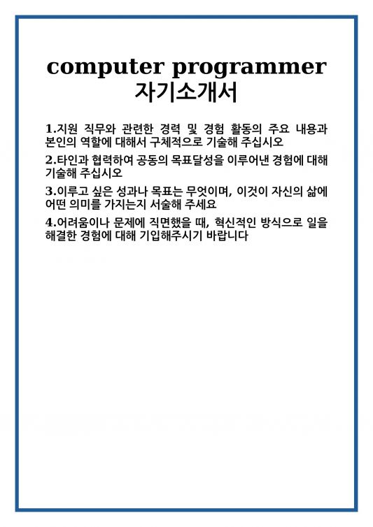 [자기소개서 합격자료] computer programmer 자기소개서 합격 자소서 예문 기출 문항 최종 준비 자료