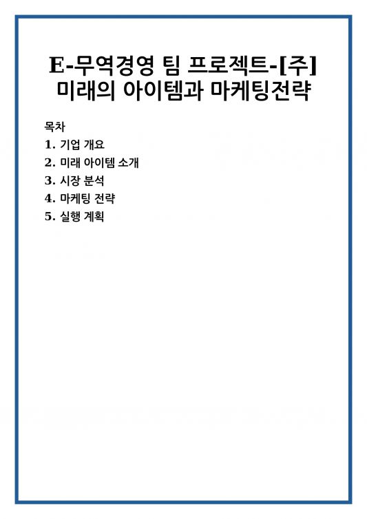 E-무역경영 팀 프로젝트-[주]미래의 아이템과 마케팅전략