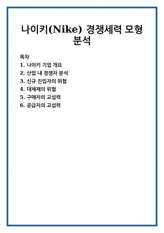 나이키(Nike) 경쟁세력 모형 분석