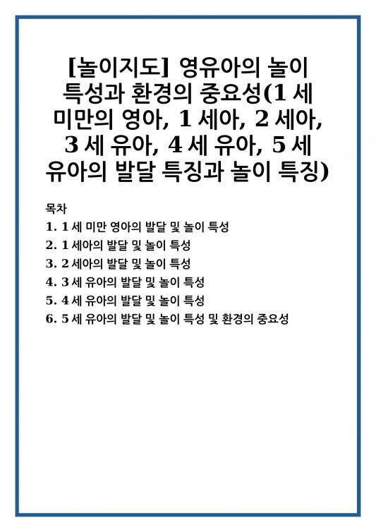 [놀이지도] 영유아의 놀이 특성과 환경의 중요성(1세 미만의 영아, 1세아, 2세아, 3세 유아, 4세 유아, 5세 유아의 발달 특징과 놀이 특징)