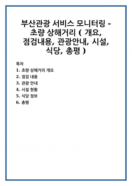부산관광 서비스 모니터링 - 초량 상해거리 ( 개요, 점검내용, 관광안내, 시설, 식당, 총평 )