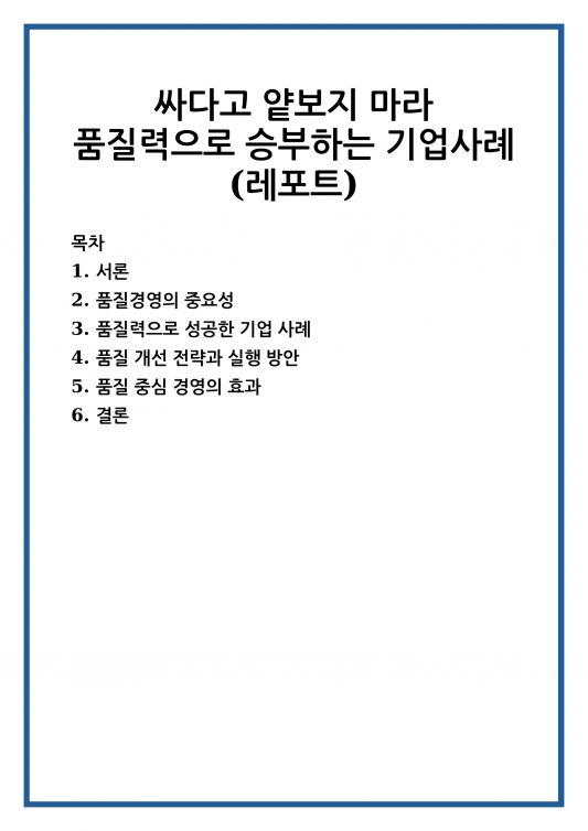 싸다고 얕보지 마라  품질력으로 승부하는 기업사례(레포트)