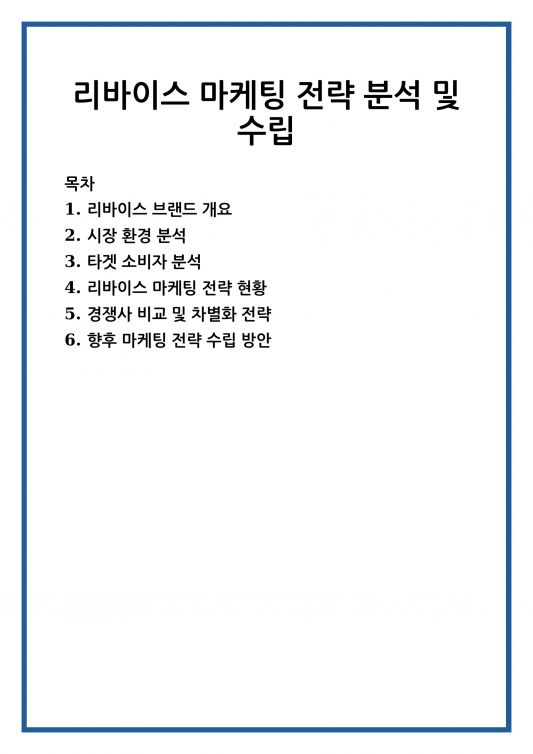 리바이스 마케팅 전략 분석 및 수립