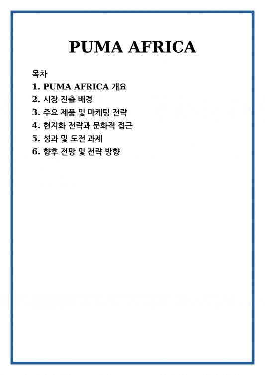 PUMA AFRICA 레포트 자료