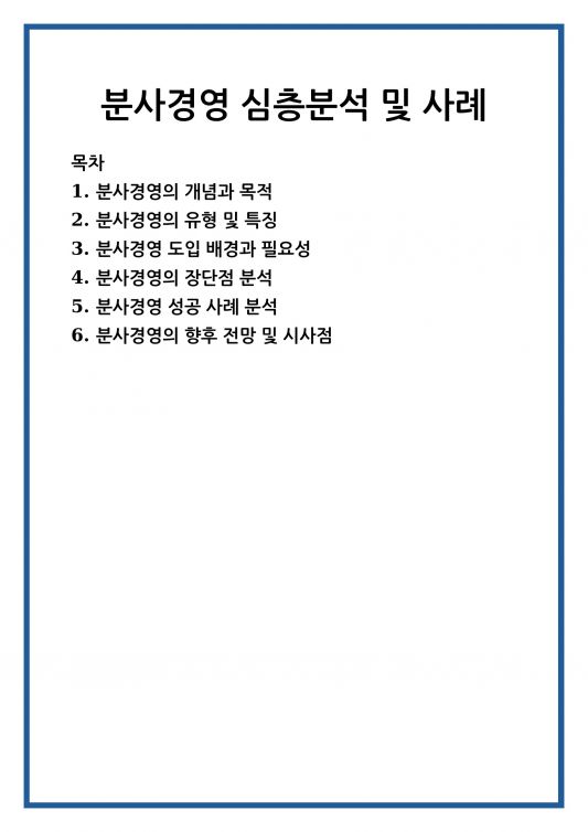 분사경영 심층분석 및 사례