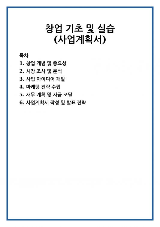 창업 기초 및 실습(사업계획서)