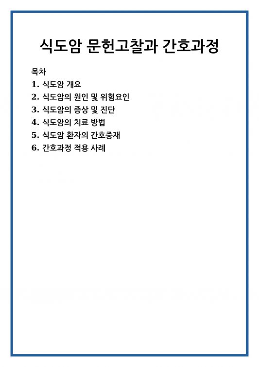 식도암 문헌고찰과 간호과정