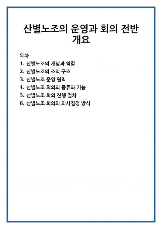 산별노조의 운영과 회의 전반 개요