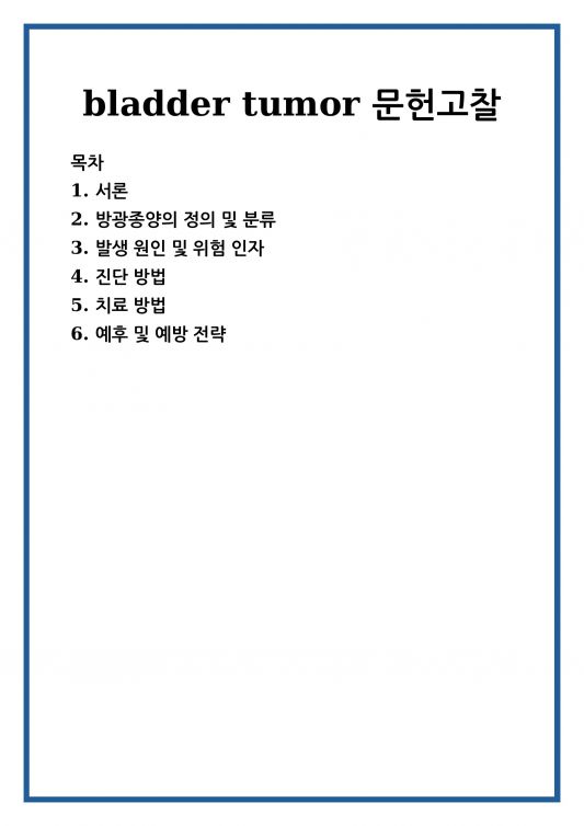 bladder tumor 문헌고찰