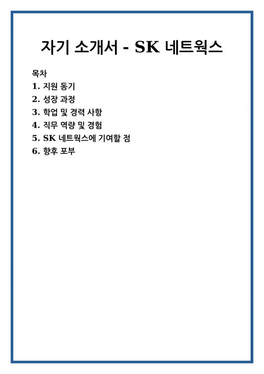 자기 소개서 - SK 네트웍스