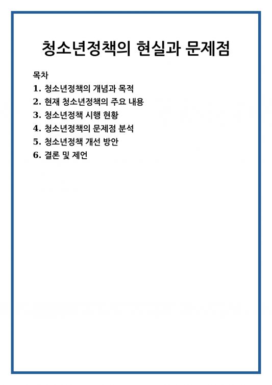 청소년정책의 현실과 문제점