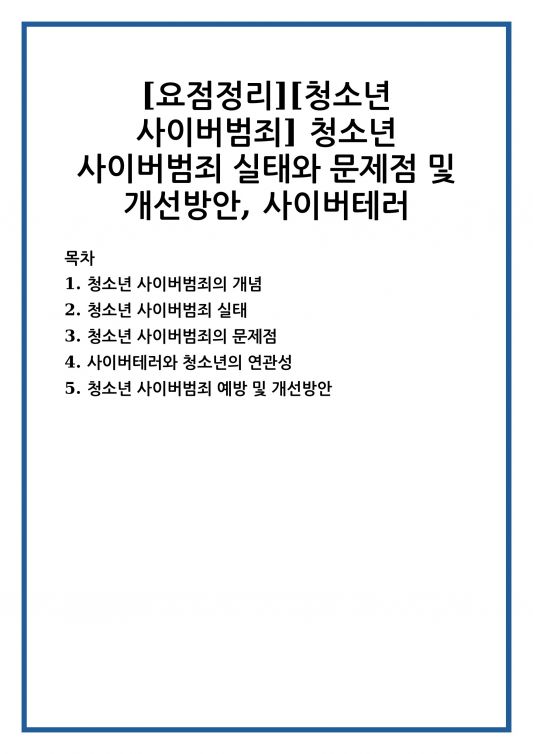 [요점정리][청소년 사이버범죄] 청소년 사이버범죄 실태와 문제점 및 개선방안, 사이버테러