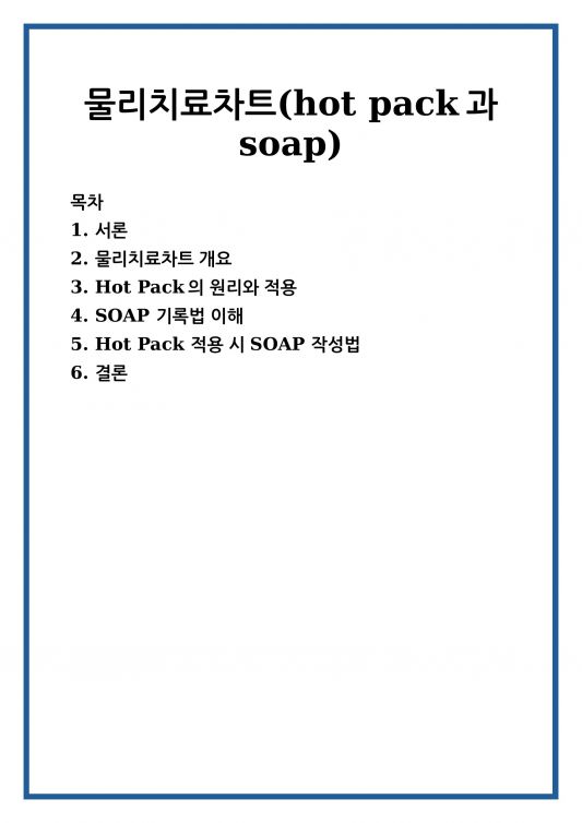 물리치료차트(hot pack과 soap)