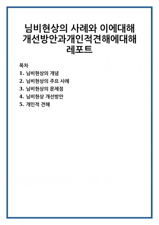 님비현상의 사례와 이에대해 개선방안과개인적견해에대해 레포트