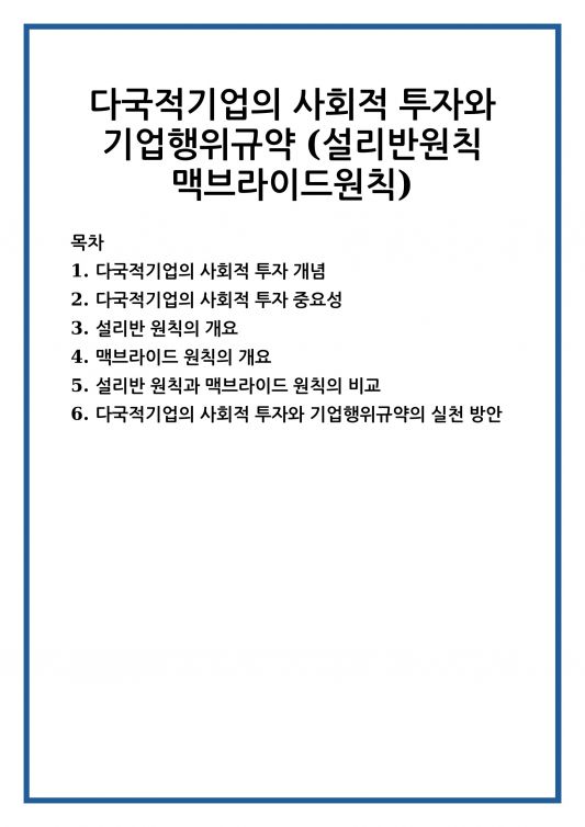 다국적기업의 사회적 투자와 기업행위규약 (설리반원칙 맥브라이드원칙)