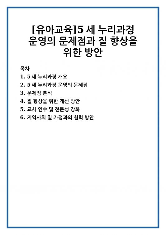 [유아교육]5세 누리과정 운영의 문제점과 질 향상을 위한 방안