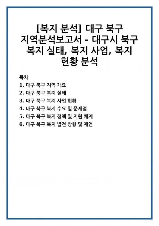 [복지 분석] 대구 북구 지역분석보고서 - 대구시 북구 복지 실태, 복지 사업, 복지 현황 분석