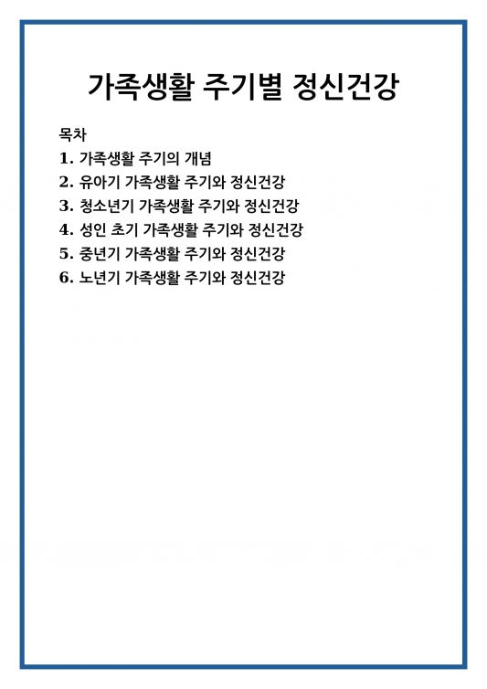가족생활 주기별 정신건강