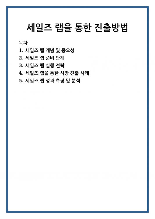 세일즈 랩을 통한 진출방법