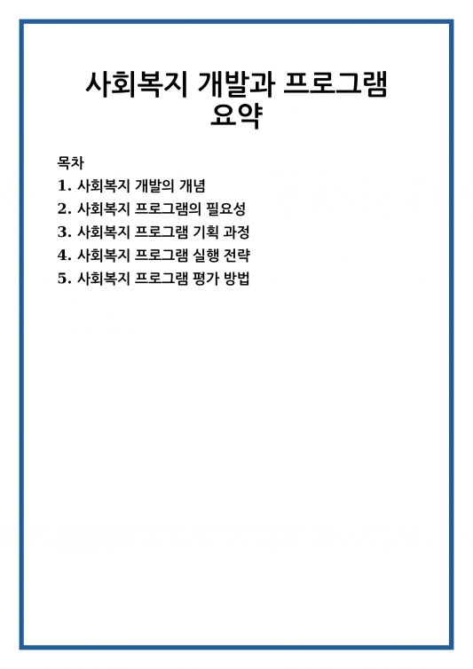 사회복지 개발과 프로그램 요약