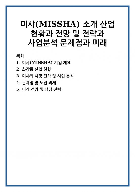 미샤(MISSHA) 소개 산업 현황과 전망 및 전략과 사업분석 문제점과 미래