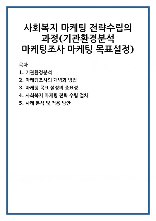 사회복지 마케팅 전략수립의 과정(기관환경분석 마케팅조사 마케팅 목표설정)
