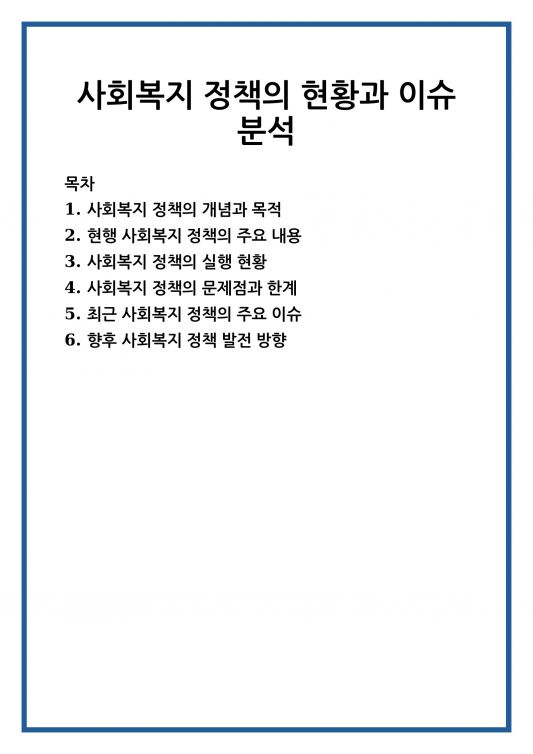 사회복지 정책의 현황과 이슈 분석