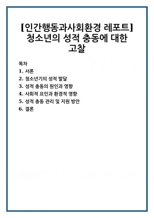 [인간행동과사회환경 레포트]청소년의 성적 충동에 대한 고찰