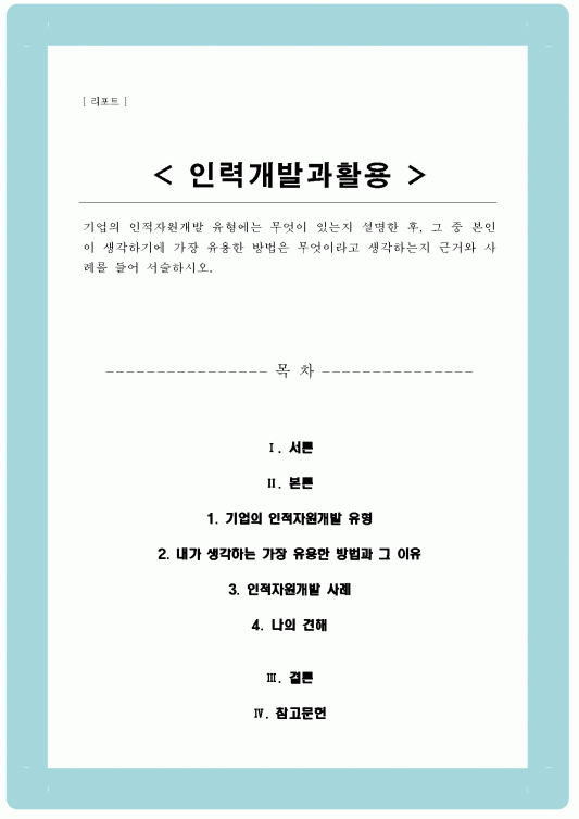 기업의 인적자원개발 유형에는 무엇이 있는지 설명한 후 그 중 본인이 생각하기에 가장 유용한 방법은 무엇 근거와 사례