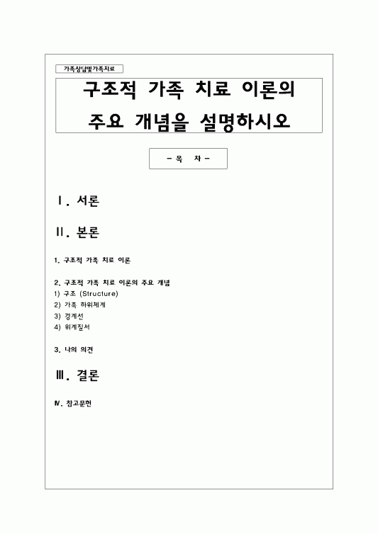 구조적 가족 치료 이론의 주요 개념을 설명하시오