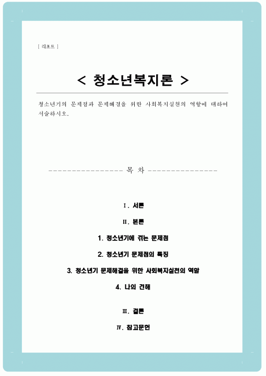 청소년기의 문제점과 문제해결을 위한 사회복지실천의 역할에 대하여 서술하시오