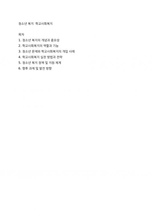 청소년 복지  학교사회복지