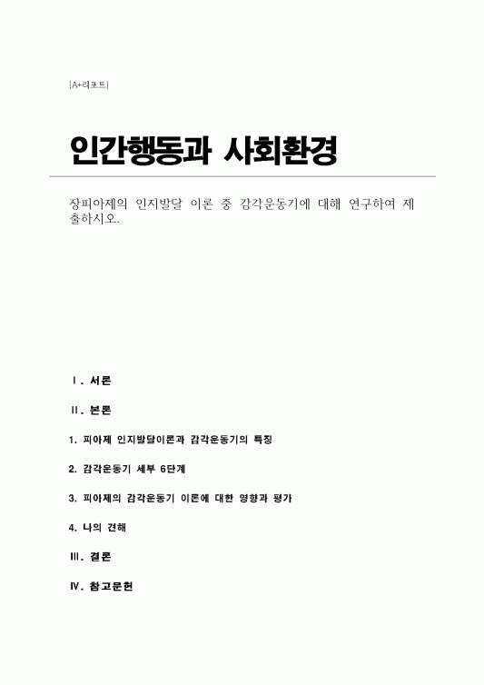 장피아제의 인지발달 이론 중 감각운동기에 대해 연구하여 제출