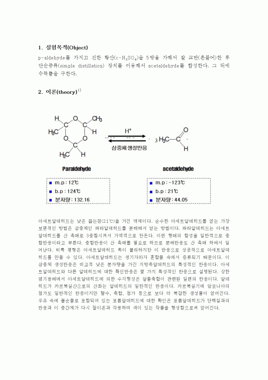 [유기화학실험] 아세트알데히드 합성 결과리포트