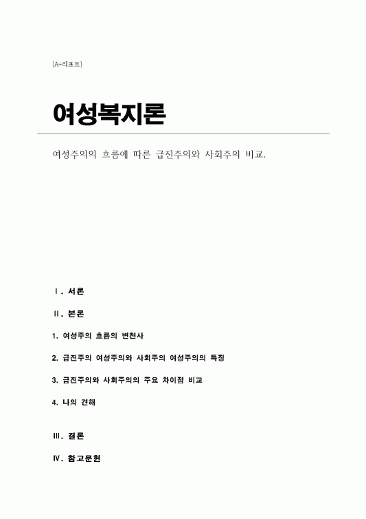 여성주의의 흐름에 따른 급진주의와 사회주의 비교