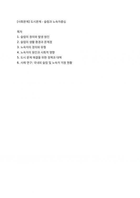 [사회문제] 도시문제 - 슬럼과 노숙자중심
