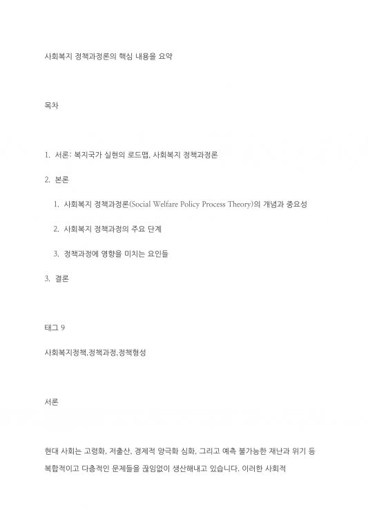 사회복지 정책과정론의 핵심 내용을 요약
