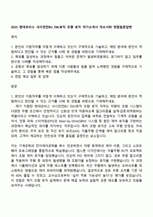 2025 현대모비스 샤시안전BU SW
